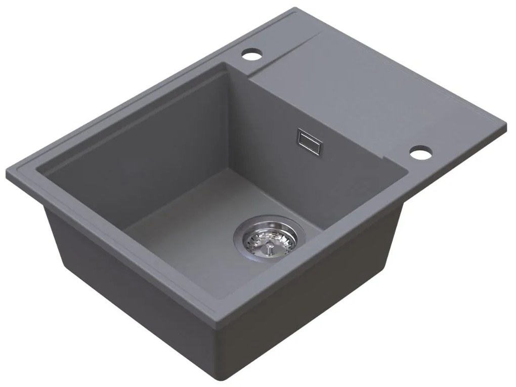 Sink Quality Sink55, kuchyňský granitový dřez 620x460x215 mm + chromový sifon, šedá, SKQ-SINK.D.1KKO.X