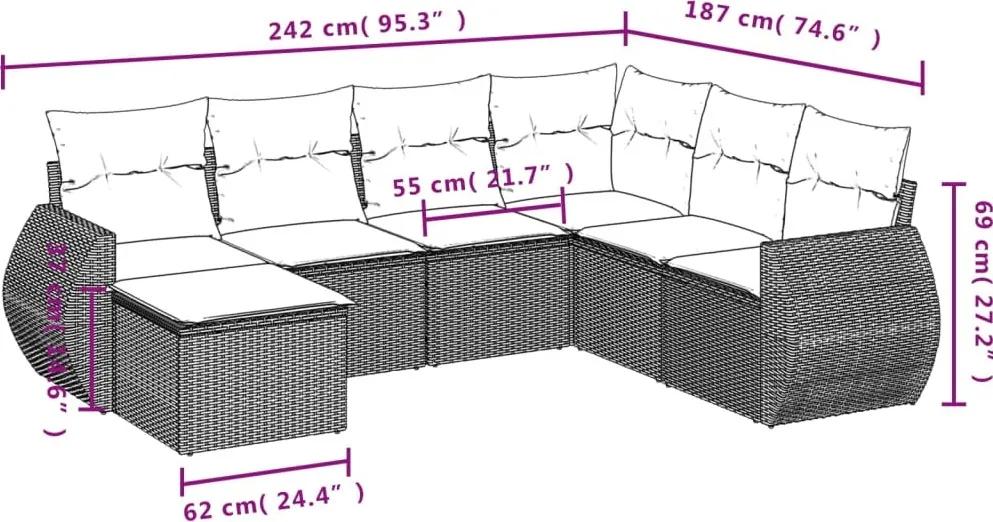 vidaXL 7dílná zahradní sedací souprava s poduškami polyratan [3254033] Barva: Černá a krémová