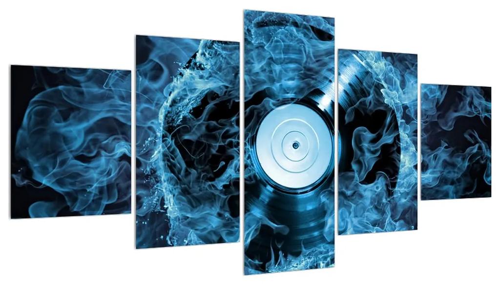 Obraz gramofonové desky v modrém ohni (150x80 cm)