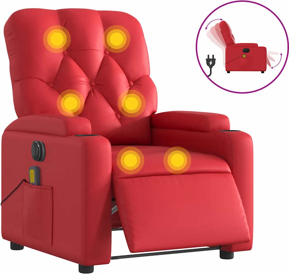 Elektrické masážní polohovací křeslo červené umělá kůže 3204770