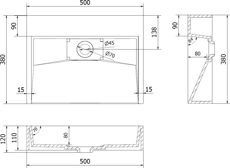 Mexen Ava, umyvadlo na desku z konglomerátu B/O 50 x 38 cm, černá matná, 23015070