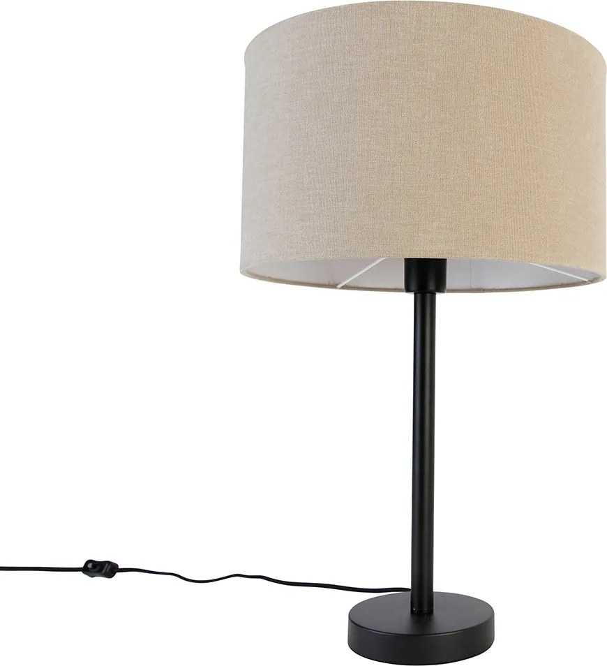 Moderní stolní lampa černá s látkovým stínidlem světle hnědým 35 cm - Simplo