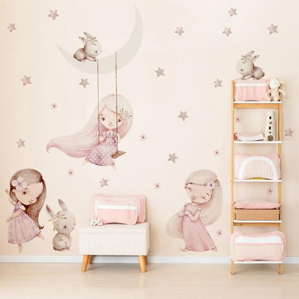 Gario Dětská nálepka na zeď Princezny, zajíčci a hvězdičky