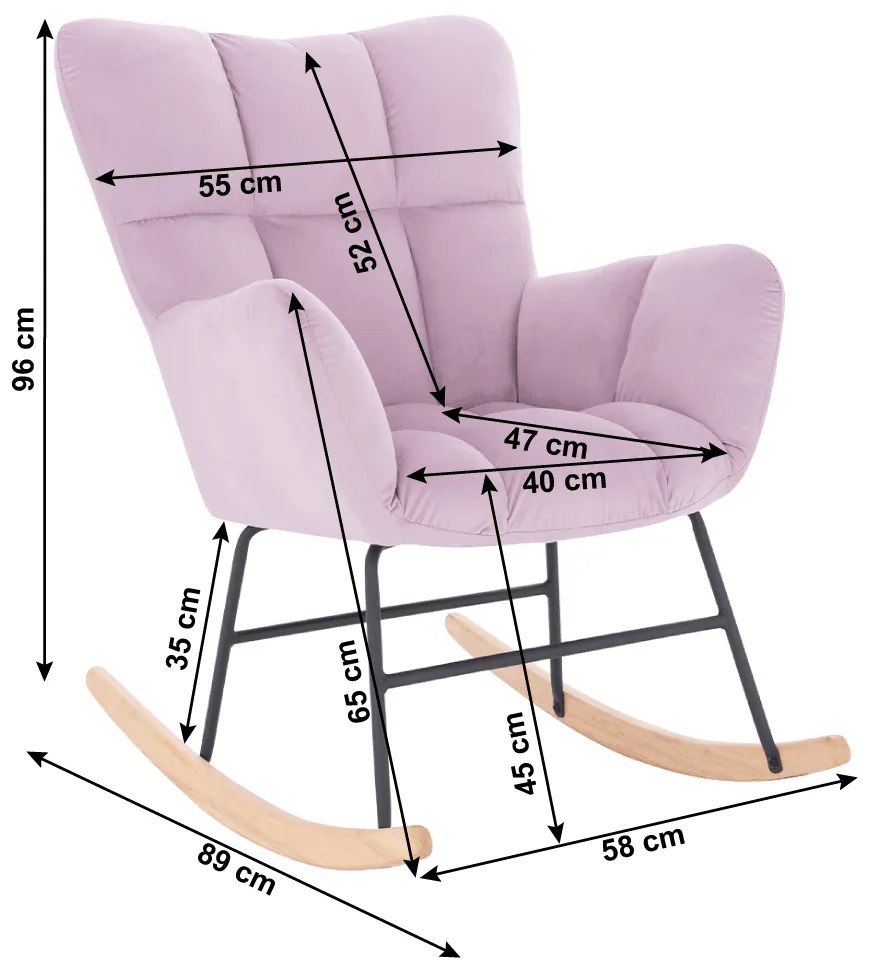Houpací křeslo KEMARO — dřevo, kov, látka, více barev Růžová