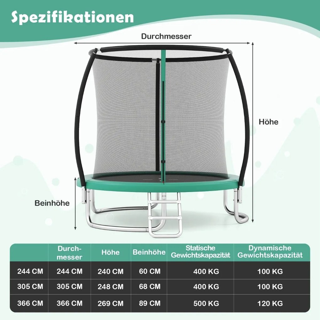 Costway Trampolína Ø244 cm se žebříkem a ochrannou sítí kulatá zahradní