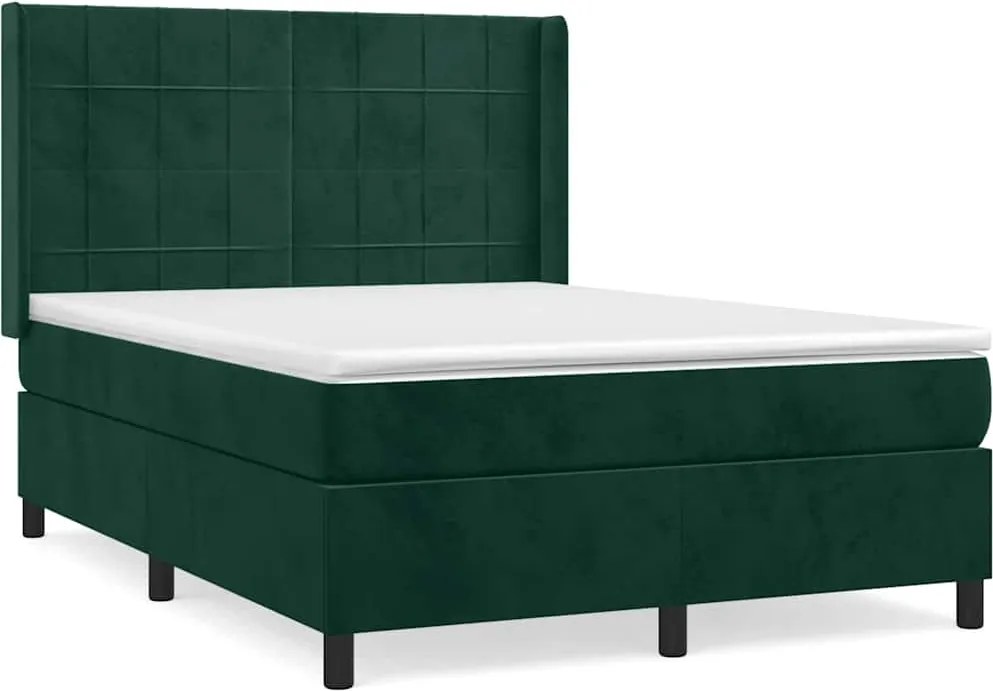 Box spring postel s matrací tmavě zelená 140x200 cm samet 3132684