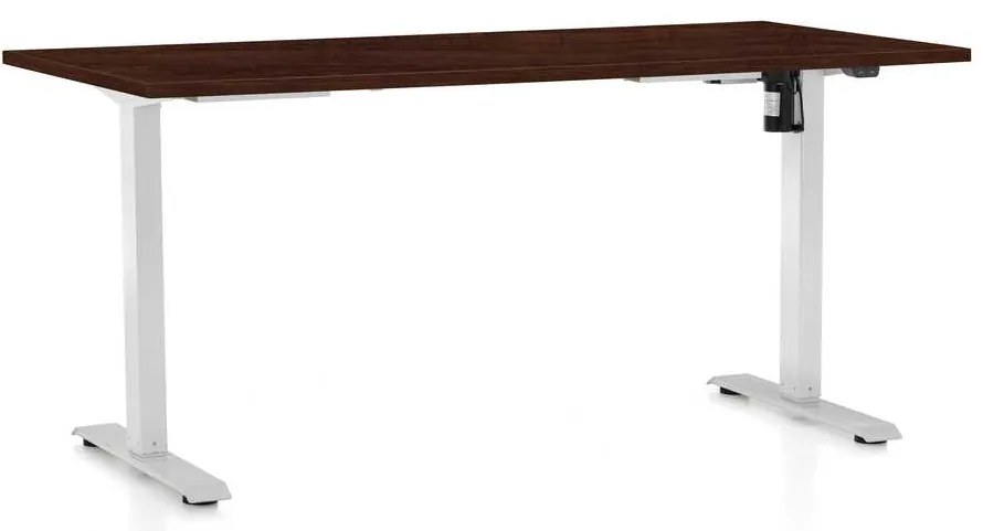 Výškově nastavitelný stůl OfficeTech A, 160 x 80 cm, bílá podnož, wenge