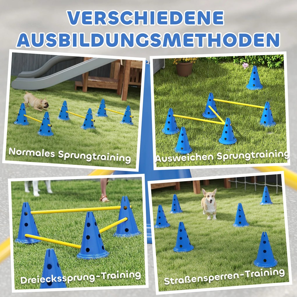 PawHut Agility set pro psy 3-dílné vybavení pro výcvik psů Zásuvná sada překážek se 6 kužely 3 překážky Přepravní taška D07-059V00BU