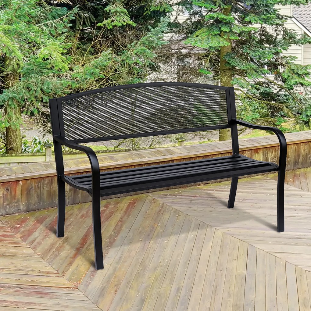 Outsunny Zahradní lavička parková 2místná zahradní ocelová černá Š127 x D60 x V87cm