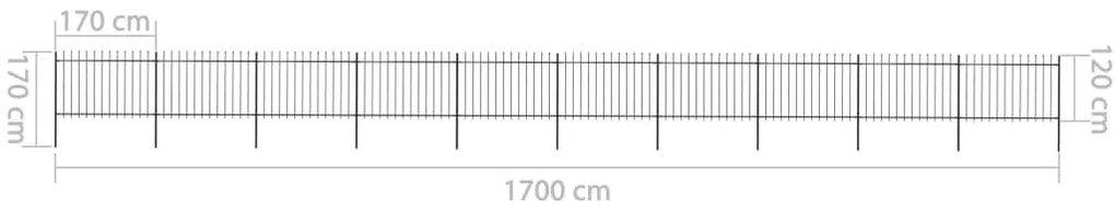 vidaXL Marketos Zahradní plot s kopím nahoře ocelový 1781,5 x 120 cm černý