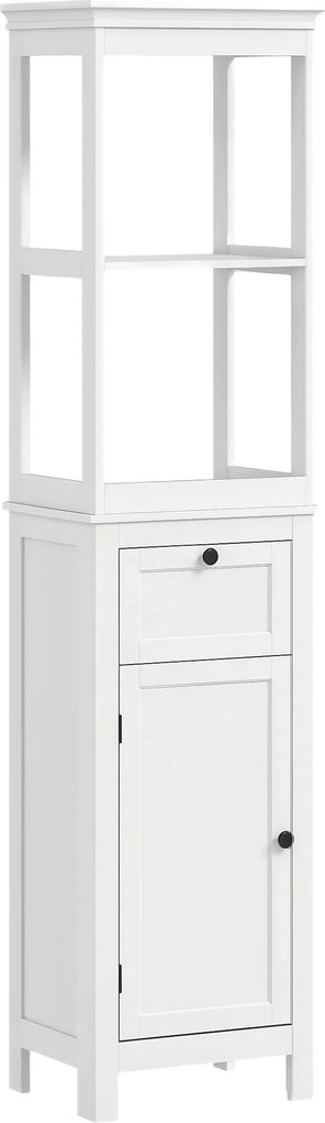 HOMCOM Koupelnová sloupová skříňka s šuplíkem, nastavitelnou policí a 2 přihrádkami, moderní koupelnová skříňka 40x30x165 cm bílá | Aosom
