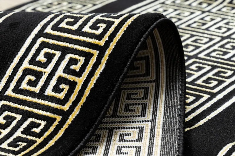Dywany Łuszczów, Koberec běhoun Gloss 6776 86 greek black/gold, 60x300, žlutá, kancelář
