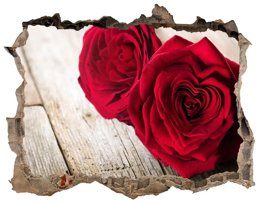 Wallmuralia Nálepka 3D díra na zeď Růže na dřevě 95x64 cm