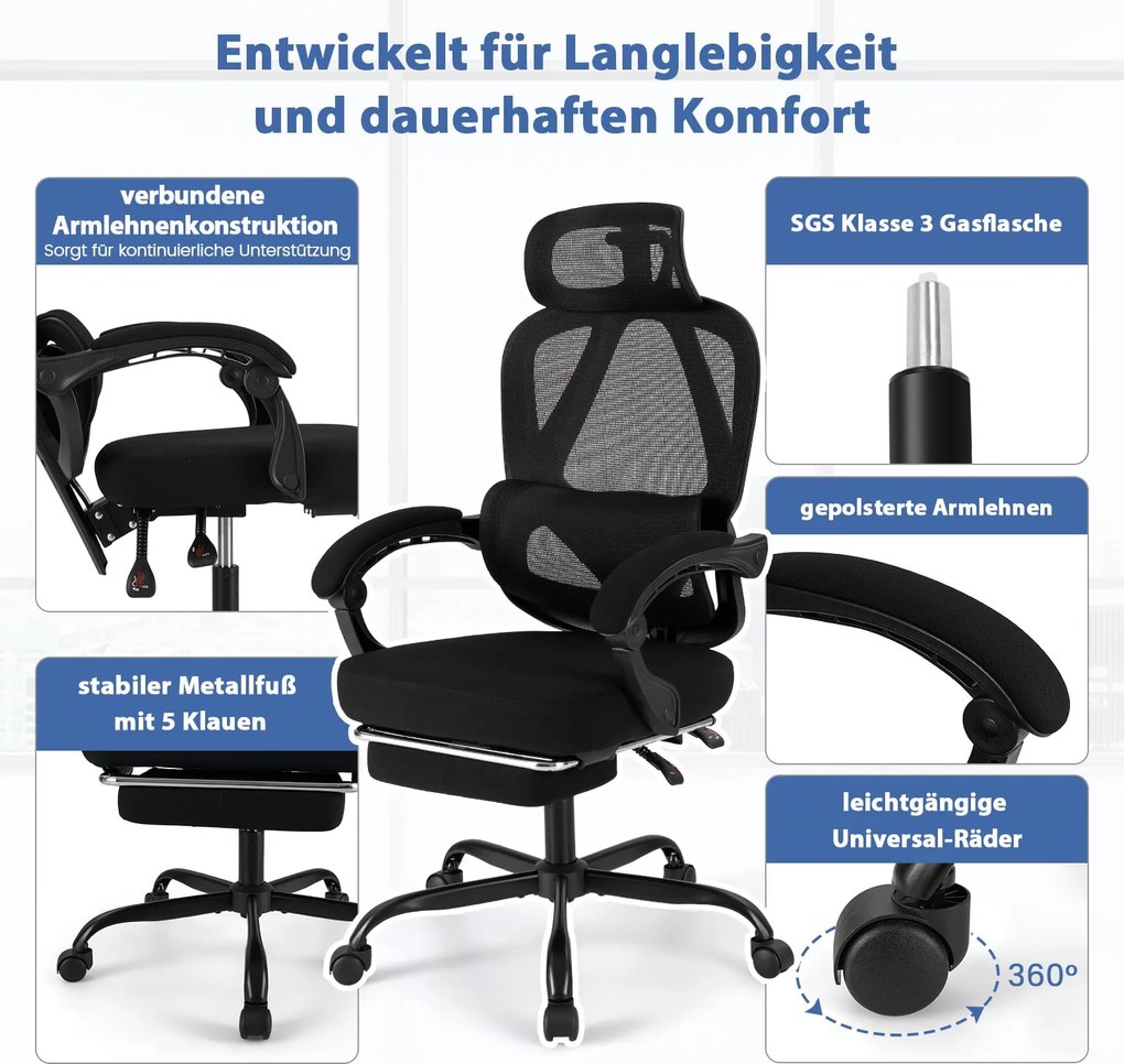 Costway Kancelářské křeslo ergonomické se zasouvací opěrkou nohou psací židle