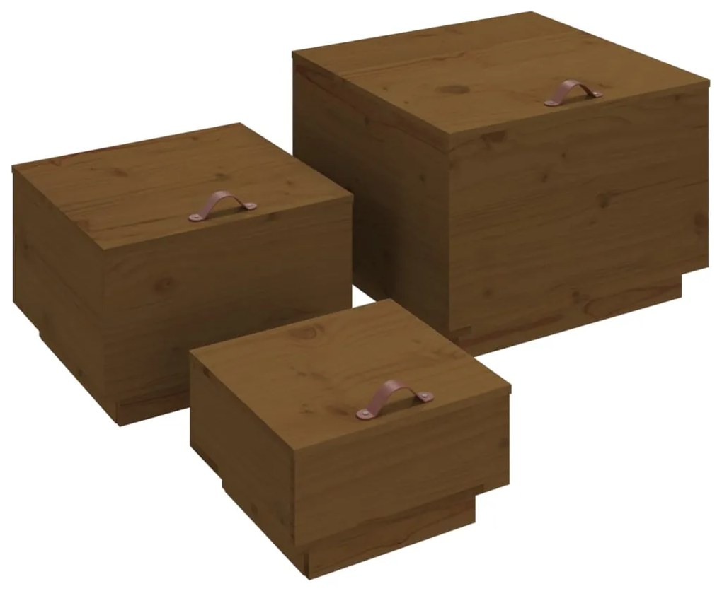 Úložné boxy s víkem 3 ks medově hnědé masivní borové dřevo - Default Title