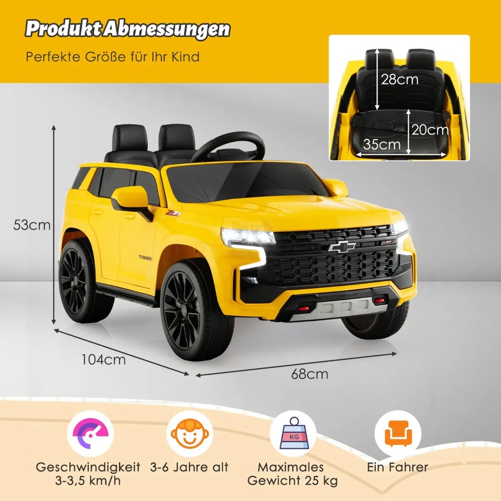 Costway Dětské elektrické auto Chevrolet s 2,4 G dálkovým ovládáním a – žluť