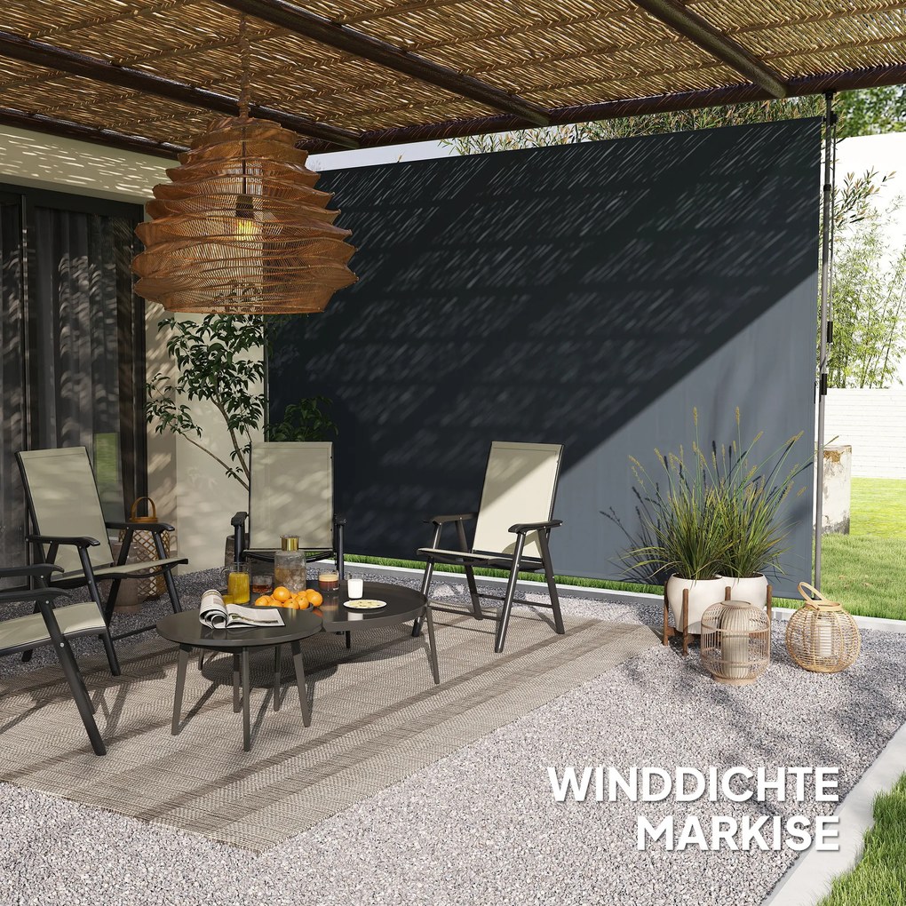 Svěrná markýza s ruční klikou Výškově nastavitelná markýza se sklopným ramenem Markýza bez vrtání 350 cm široká Tmavě šedá