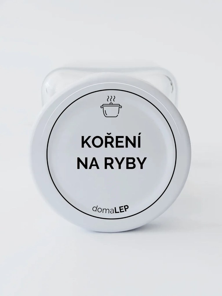 Samolepka na kořenky KOŘENÍ NA RYBY průhledná 5 cm tučné písmo