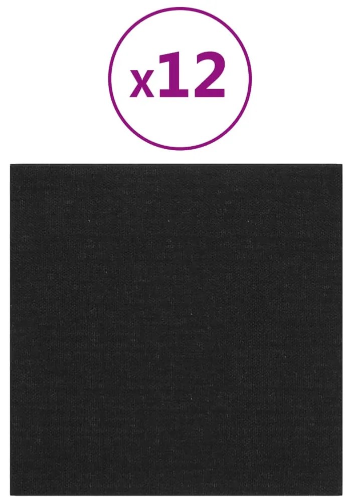 Nástěnné panely 12 ks černé 30 x 30 cm textil 1,08 m² - Default Title