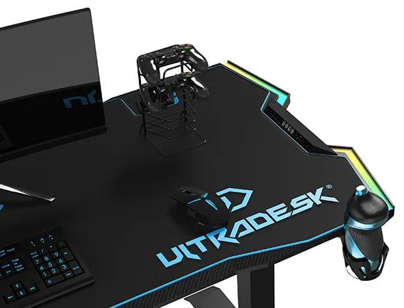 Herní stůl ULTRADESK FORCE – modrá, 166x70 cm, RBG podsvícení