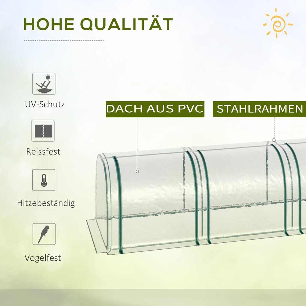 Fóliový skleník Outsunny, skleník, skleník s dveřmi, chladicí rám, skleník pro rostliny, školka pro rostliny, ocel, průhledný, 295 x 100 x 80 cm