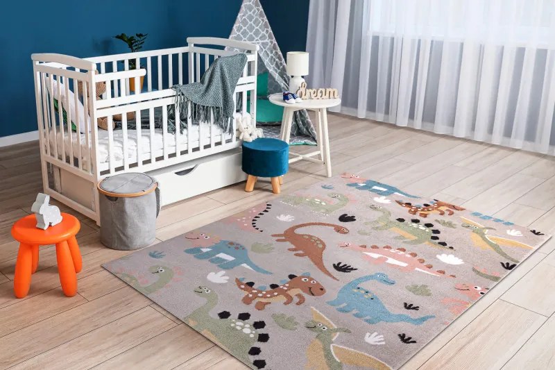Dywany Łuszczów, Dětský kusový koberec Fun Dino beige, 280x370, vícebarevná, dětský pokoj