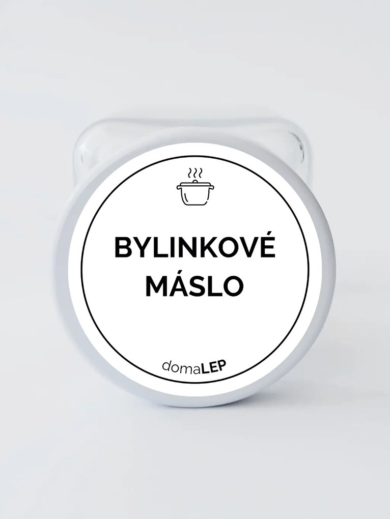 Samolepka na kořenky BYLINKOVÉ MÁSLO bílá 5 cm tučné písmo