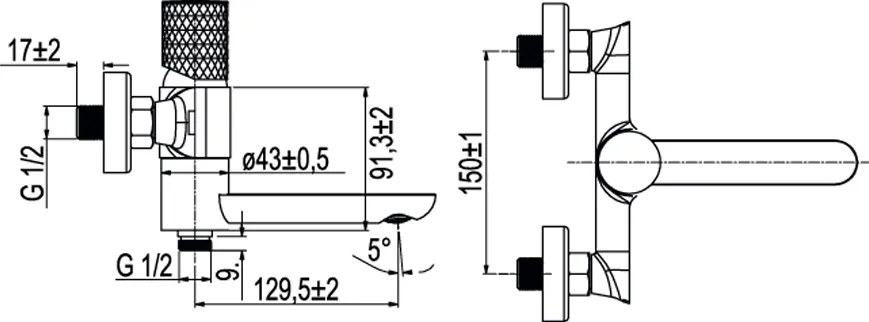 Mereo Mereo, Vanová nástěnná baterie se sklopným ramínkem diamant, Viana, bez příslušenství, 150 mm, chrom, MER-CBE90203A