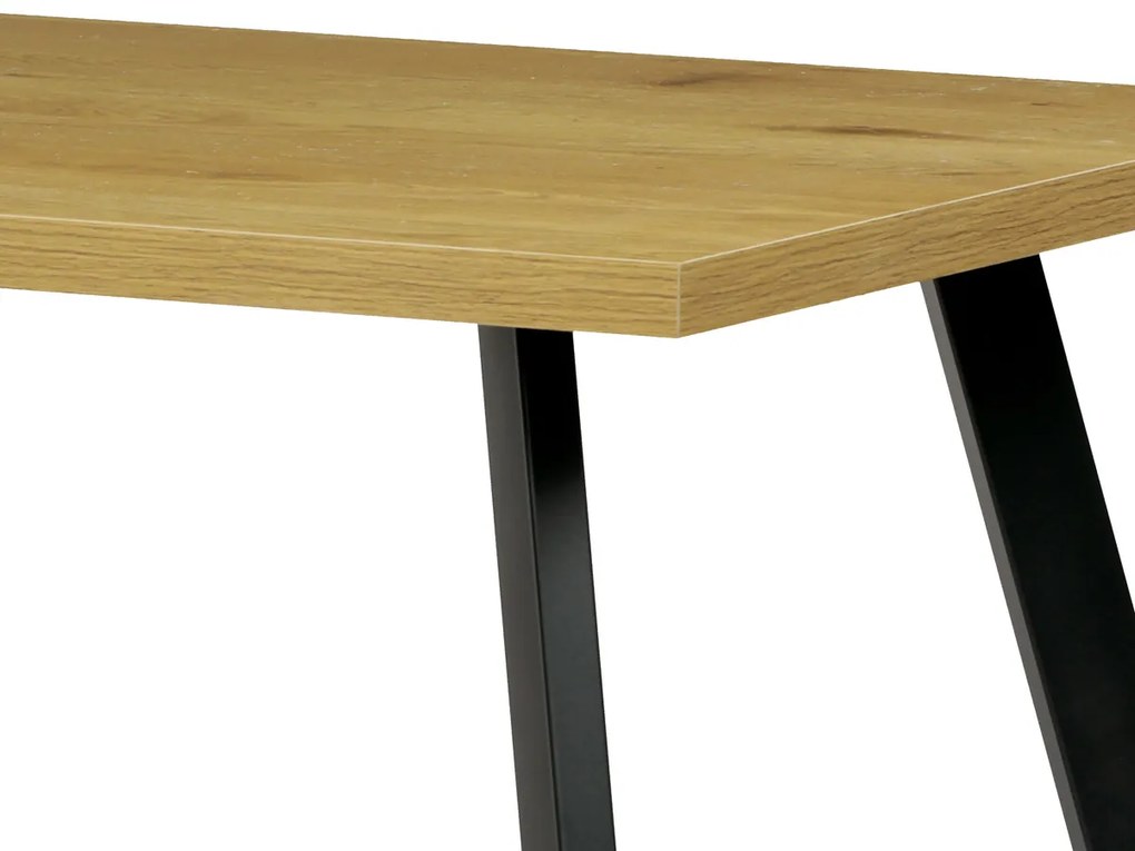 Jídelní stůl HT-740 OAK, 140x85 cm, MDF fólie 3D dekor divoký dub, kov černý lak mat