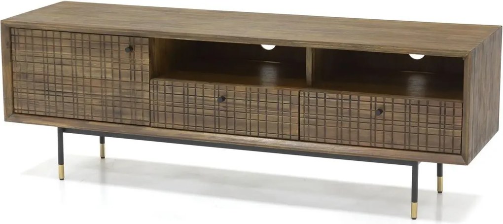 TV stolek Maze 160 cm z masivu hnědý/černý