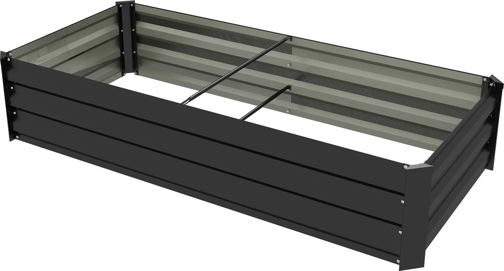 Obdélníková zahradní pěstební skříň Outsunny z oceli se bezpečnostním okrajem a otevřeným dnem, rozměry 150D x 70Š x 30V cm, černá