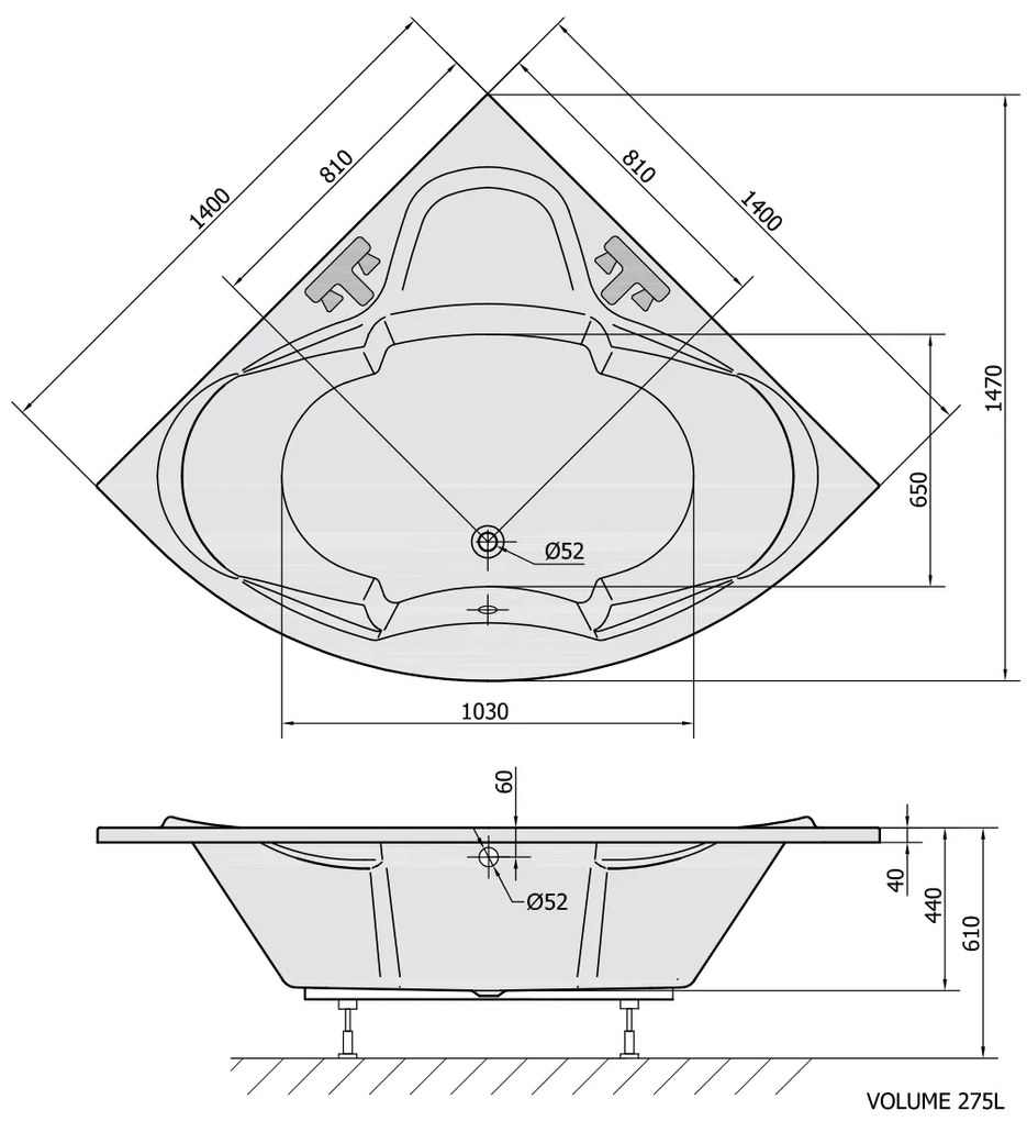 Polysan SIMONA rohová vana 140x140x44 cm, bílá, 96111