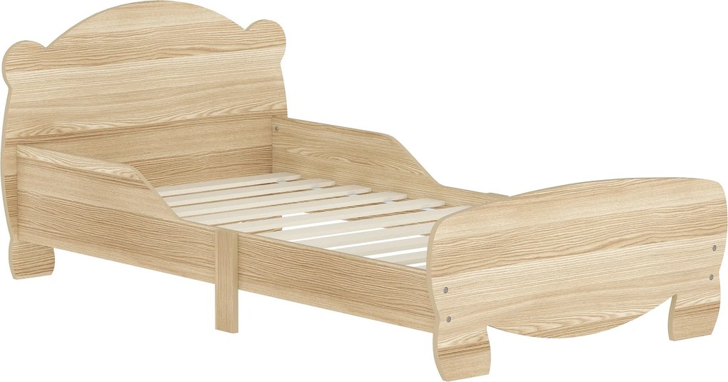 AIYAPLAY Dětská postel pro děti od 3 let 140x70 cm Dřevěná postel s čelem ve tvaru medvěda 80 kg zatížení pro přírodní dětský pokoj | Aosom