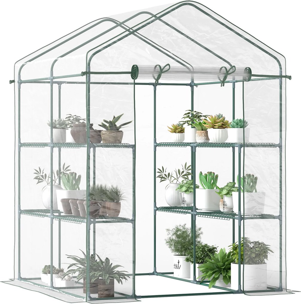 Outsunny PVC Zelená Skleník Zahradní Domek S 6 Policemi 143 x 143 x 195 cm | Aosom