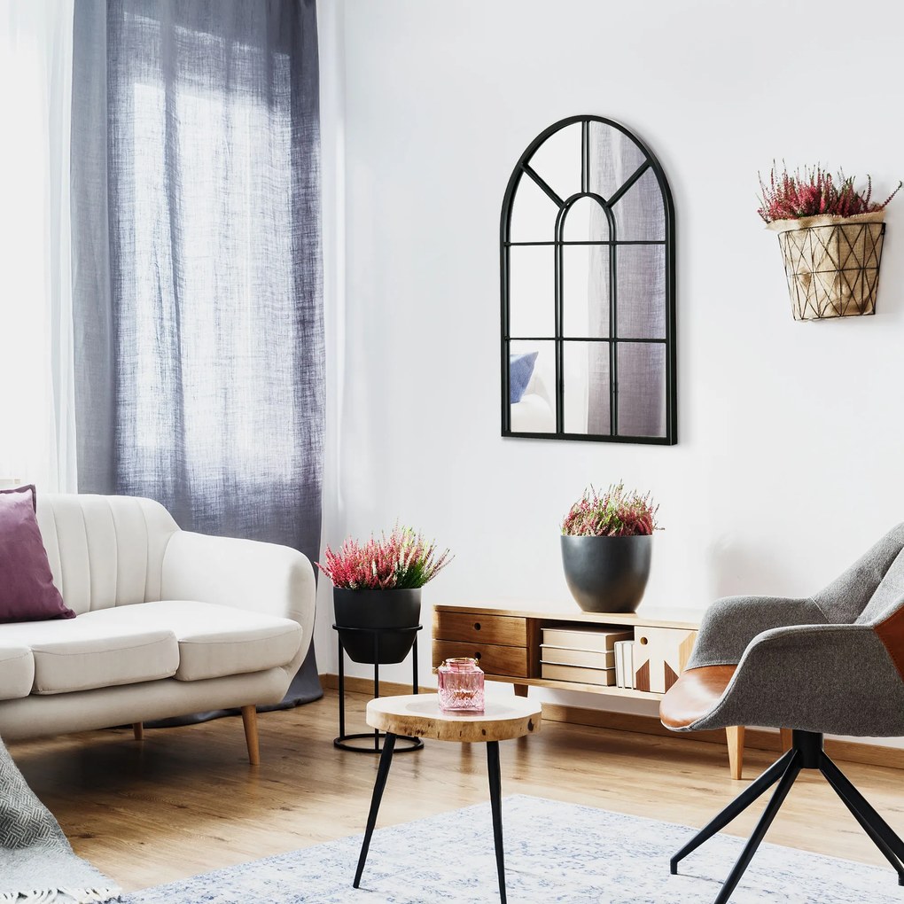 HOMCOM nástěnné zrcadlo okenní zrcadlo 70 x 50 cm dekorativní s kovovým rámem, závěsné zrcadlo do obývacího pokoje ložnice v černé barvě | Aosom.de