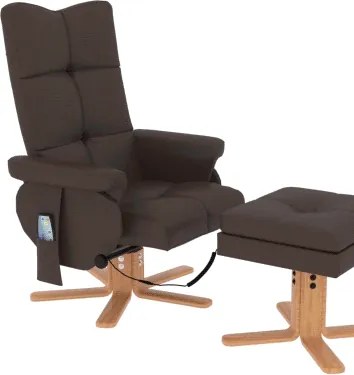HOMCOM polohovací křeslo s taburetem masážní křeslo TV křeslo 145° náklon 10 vibračních bodů imitace kůže hnědá pro relaxaci a pohodlí