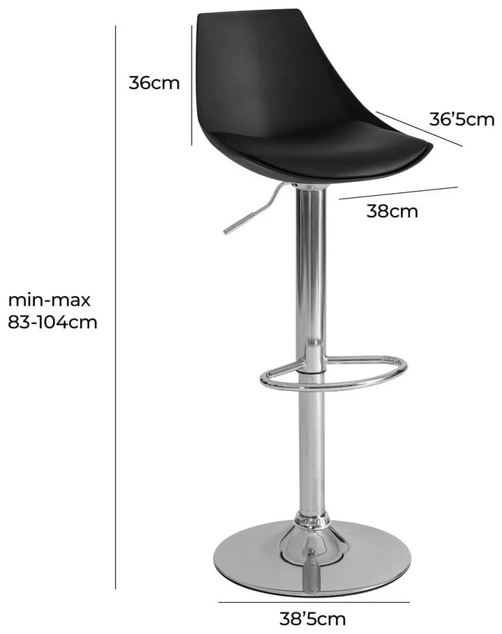 Černé barové židle s nastavitelnou výškou z imitace kůže v sadě 2 ks (výška sedáku 56,5 cm) – Casa Selección