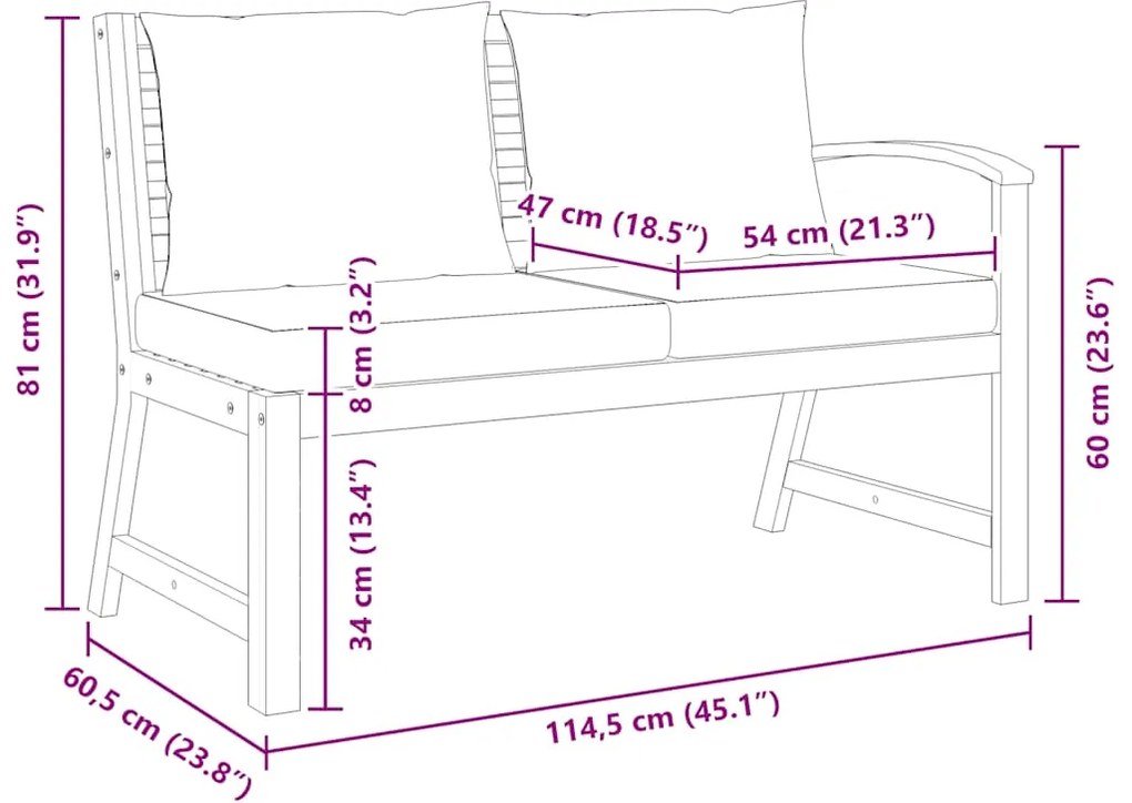 vidaXL Marketos Zahradní lavice 114,5 cm s krémovou poduškou masivní akácie