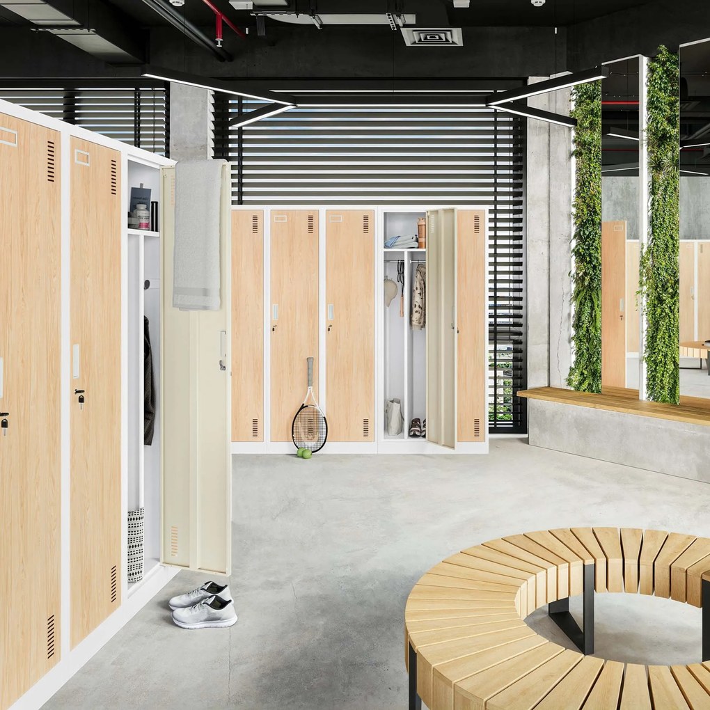 Šatní skříňka pro zaměstnance 4-boxová, bílá/dub sonoma, 800x1800x500 mm: KACPER Eco Design