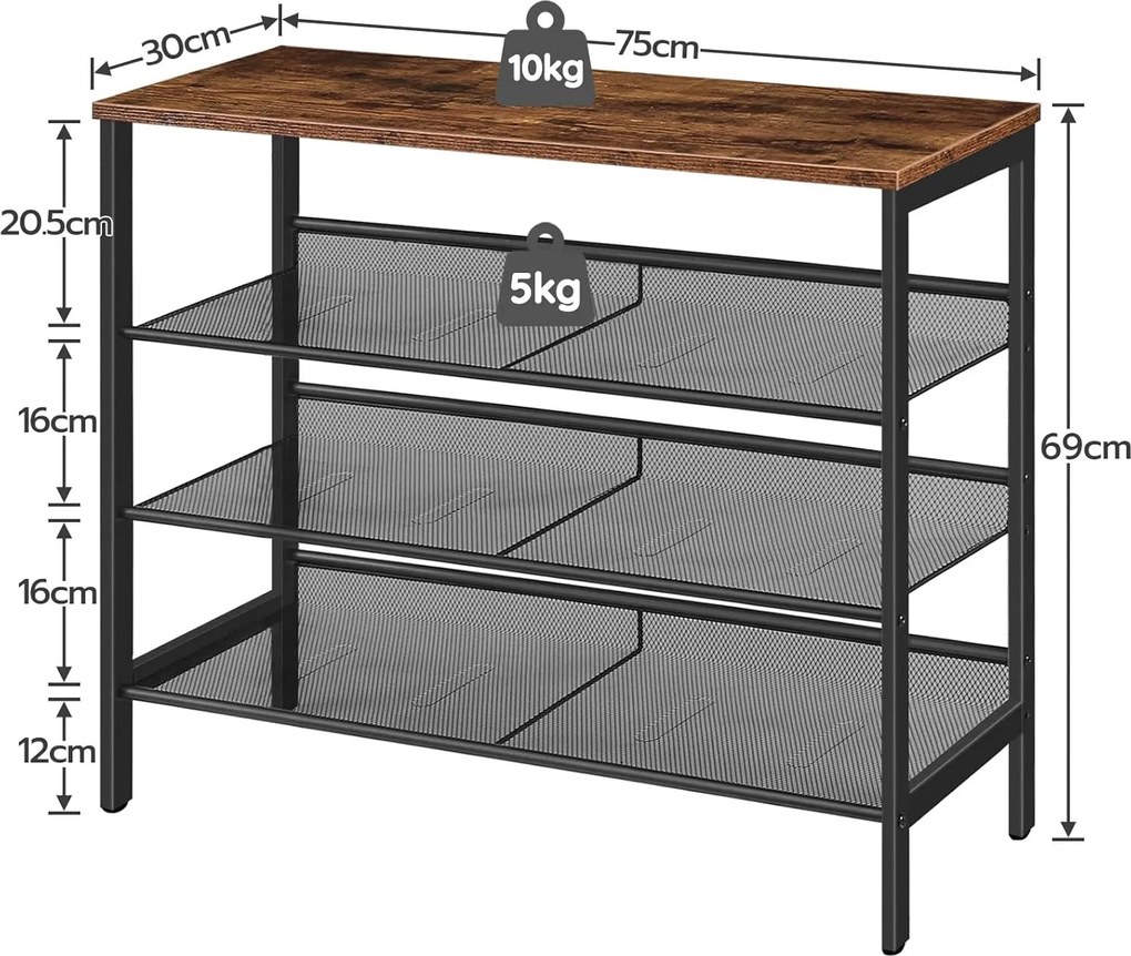 Botník Vasagle Grego 69 cm černý/hnědý