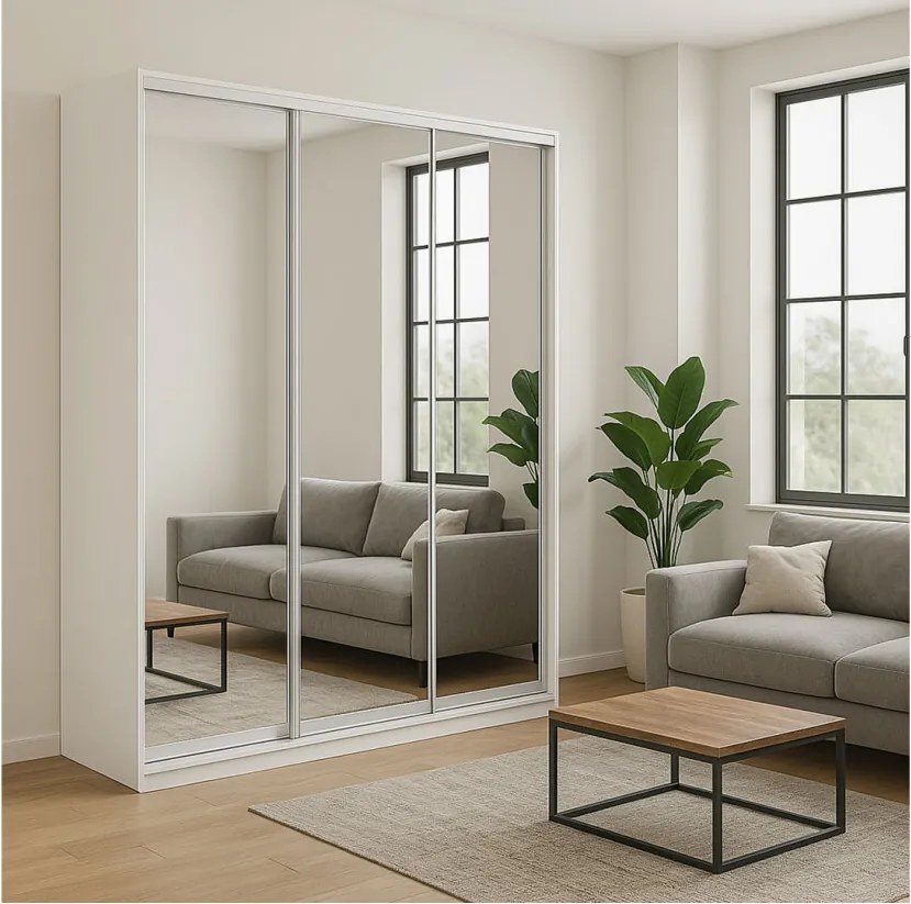 Skříň 3D 2220x2400x600, 3 zrcadla, bílá