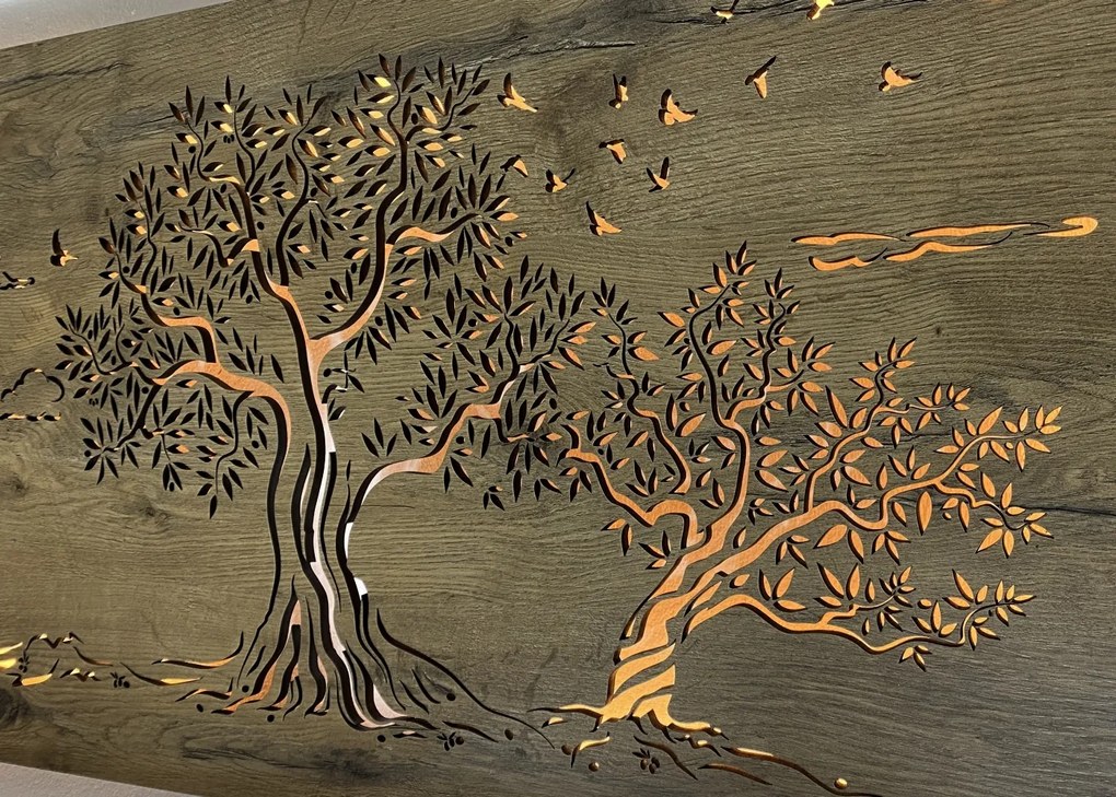Li-Go "Tři olivy" světelný obraz 230V 120x60 cm provedení povrchu: ořech