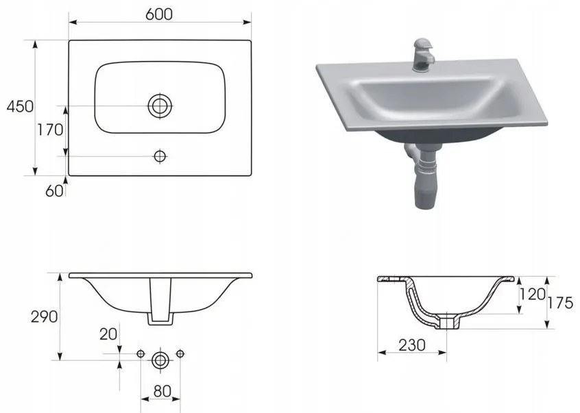 Cersanit Moduo - zapuštěné umyvadlo 60x45cm, bílá, K116-043