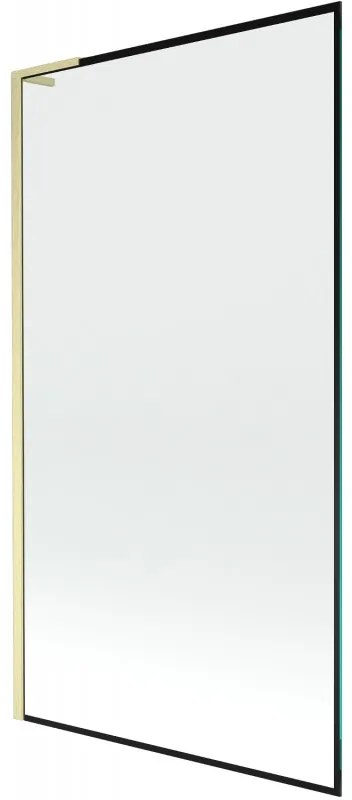 Mexen Next L, 1-křídlová vanová zástěna 100 x 150 cm, 6mm čiré sklo-černý vzor, zlatý matný profil, 895-100-000-03-70-55