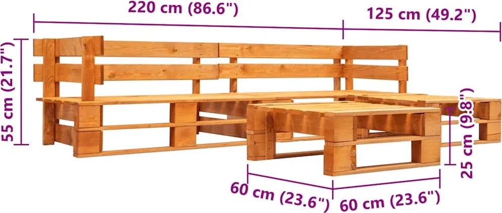 4dílná zahradní sedací souprava z palet dřevo medově hnědá 277457