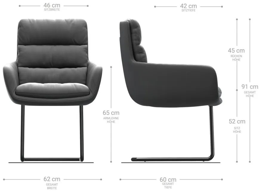 Jídelní židle Abelia-Flex s područkami pravá kůže černá konzolová