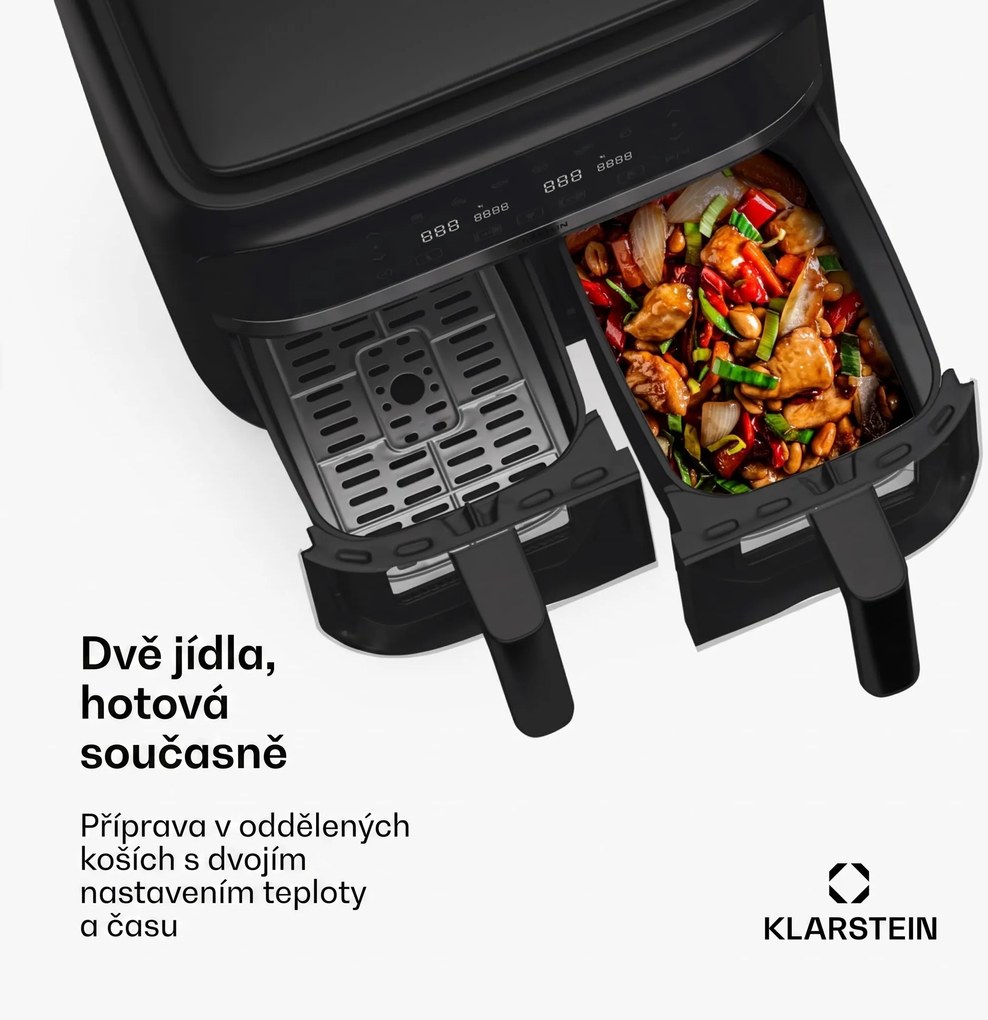 Klarstein VitaFry Duo Skylight, horkovzdušná fritéza, 7,6 l, 2 varné zóny, 6 programů