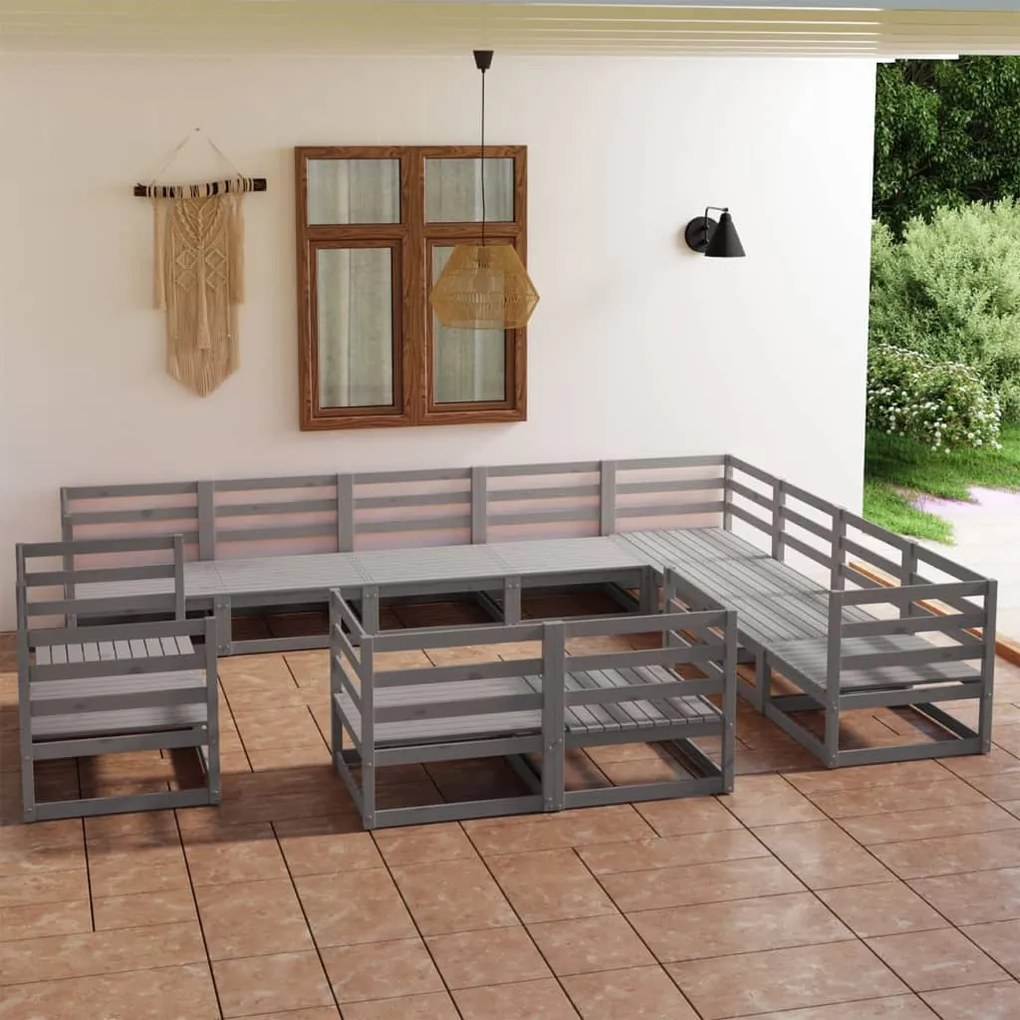 12dílná zahradní sedací souprava šedá masivní borovice 3075956