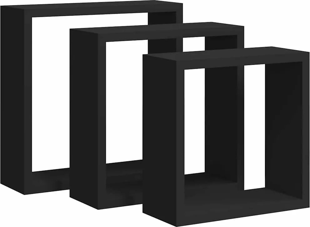 Nástěnné police kostky 3 ks černé MDF 323950