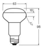 LED žárovka E27 OSRAM R63 4,9W (60W) teplá bílá (2700K) reflektor 36°